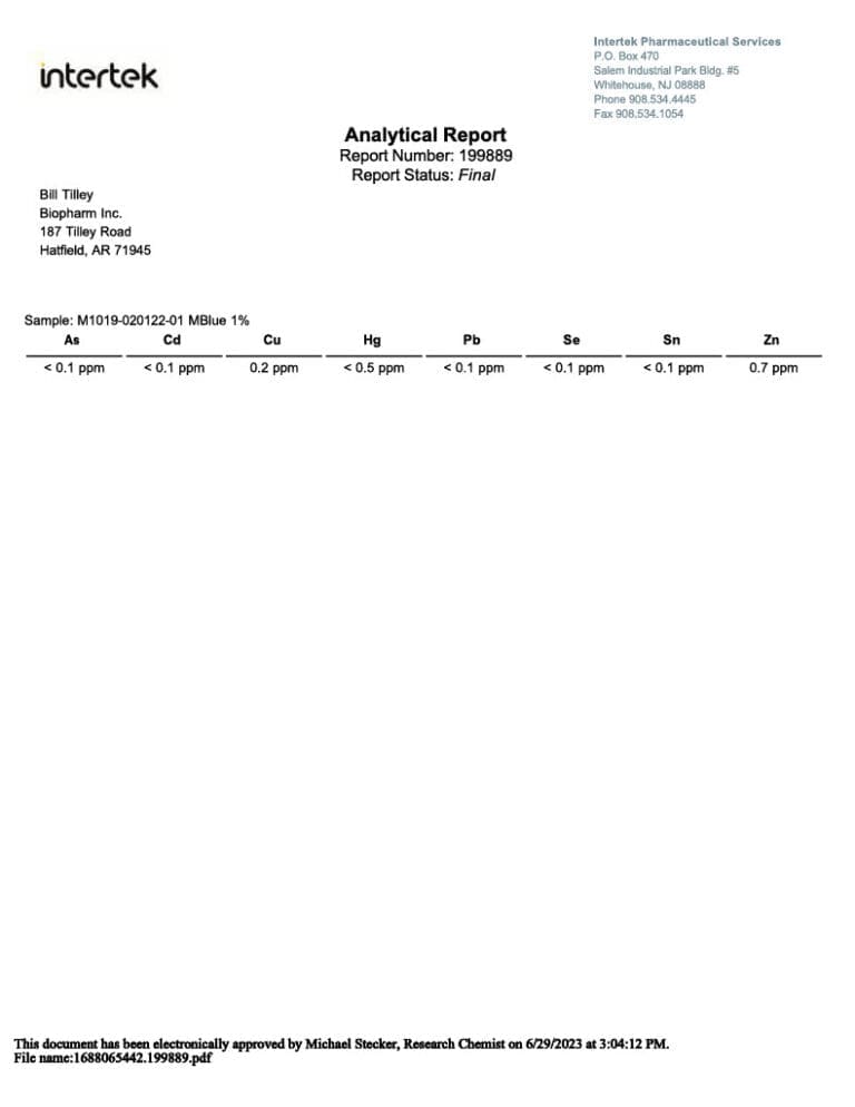Methylene Blue, USP Grade, 1% (w/v) - Biopharm, Inc. Methylene Blue, USP Grade, 1% (w/v) - Biopharm, Inc.